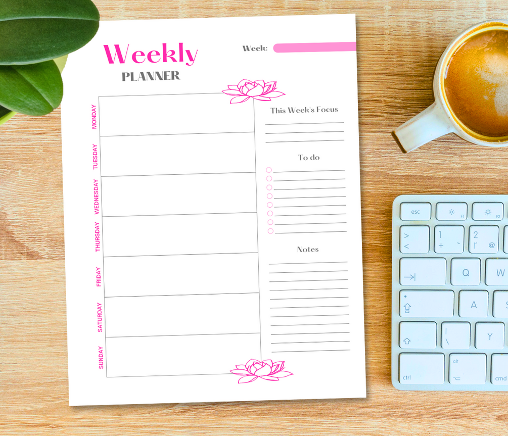Fuchsia Pink Digital Weekly Printable Planner Lotus Design, Weekly ...