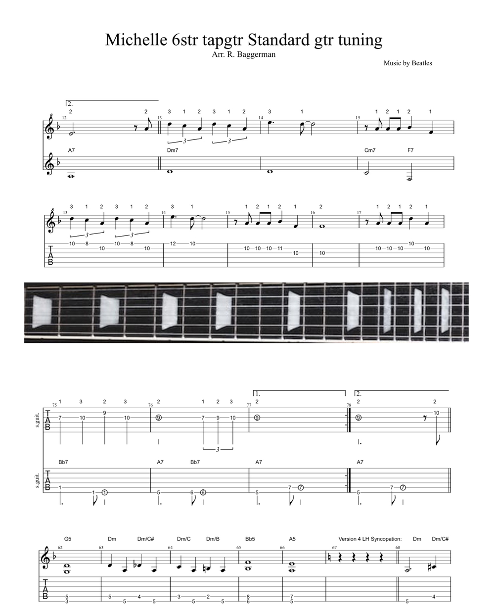 Michelle (Beatles) Score for 6string Tapguitar - Standard Tuning - TAB & SN