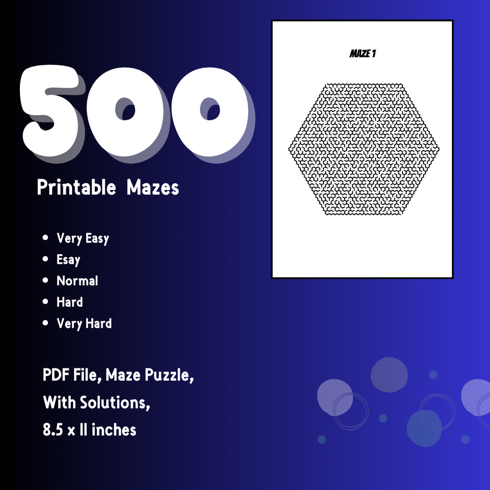 500 Printable Honeycomb Mazes, For Kids & Adults, PDF File, Maze Puzzle ...