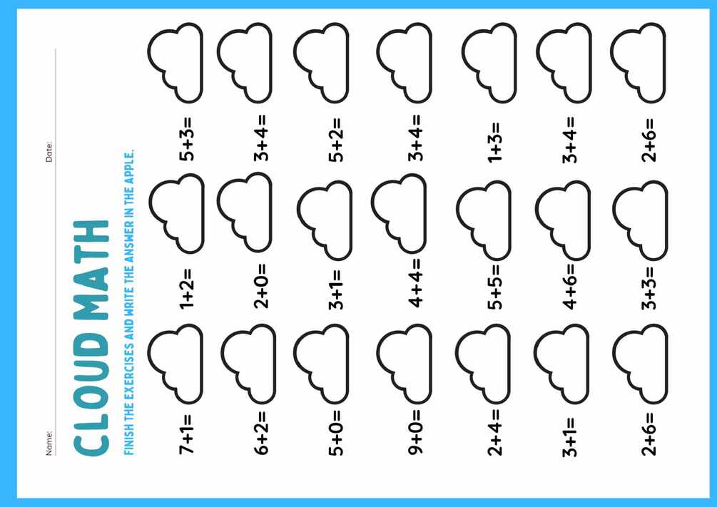 Cloud Math Addition Worksheet – Fun Printable for Kids