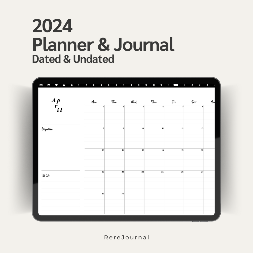 2024 RJ Black & White Planner and Journal (dated & undated)