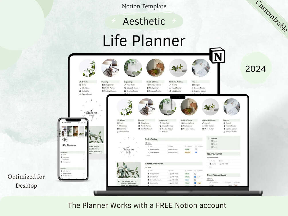 Aesthetic Life Planner Notion Template