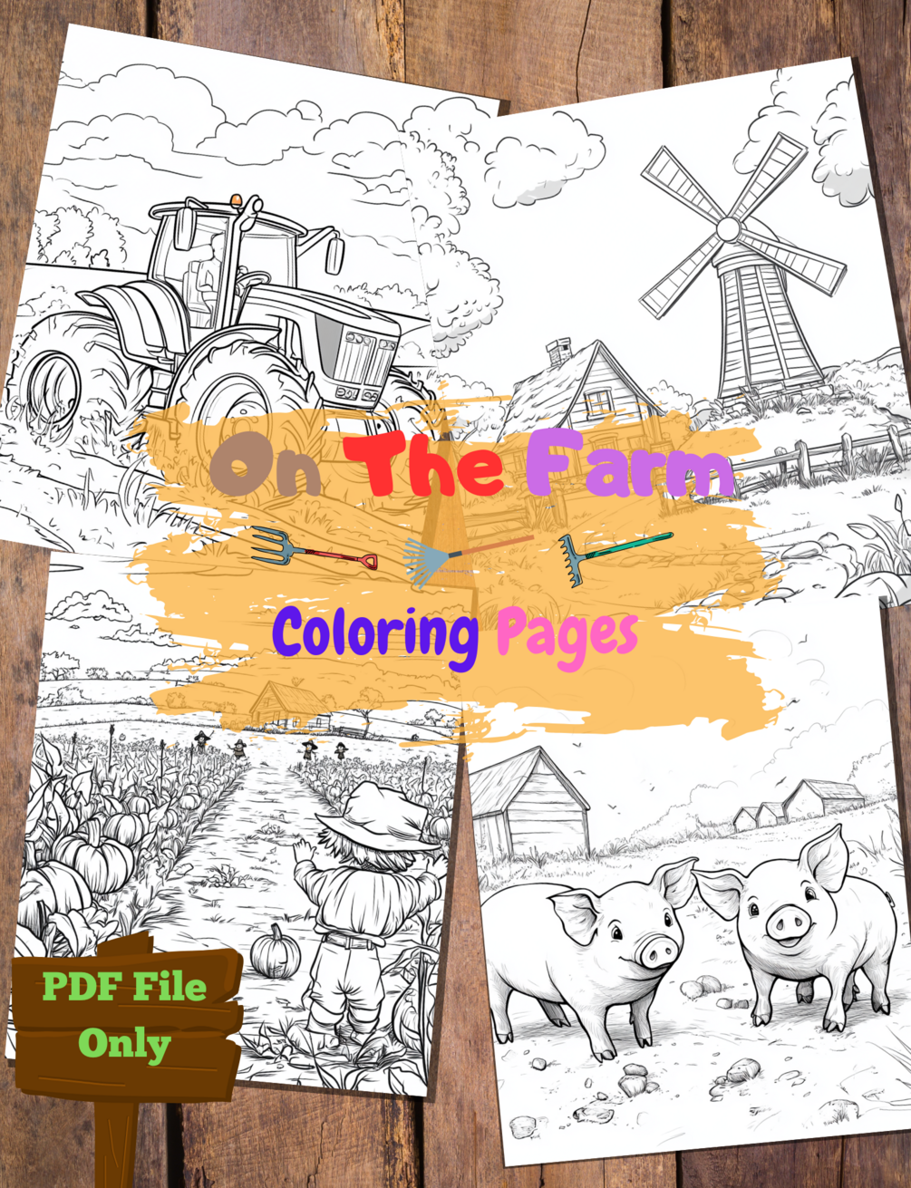 14 Coloring Pages: Farm Life Coloring Book: Animals, Barns, and Fields