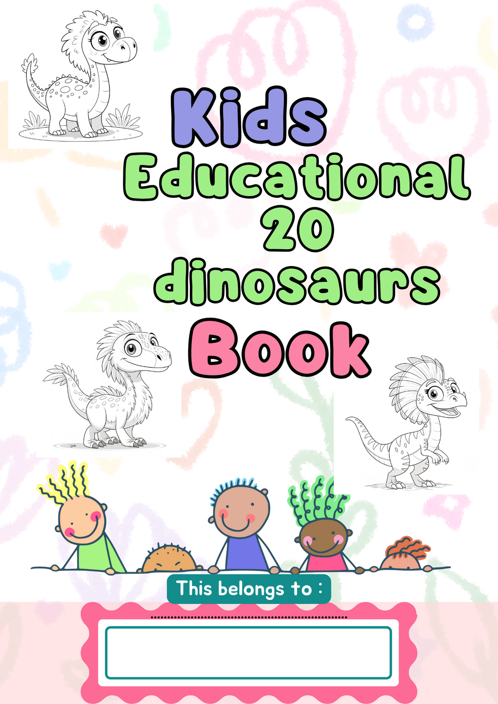 Educational digital coloring activity for children featuring 20 dinosaurs