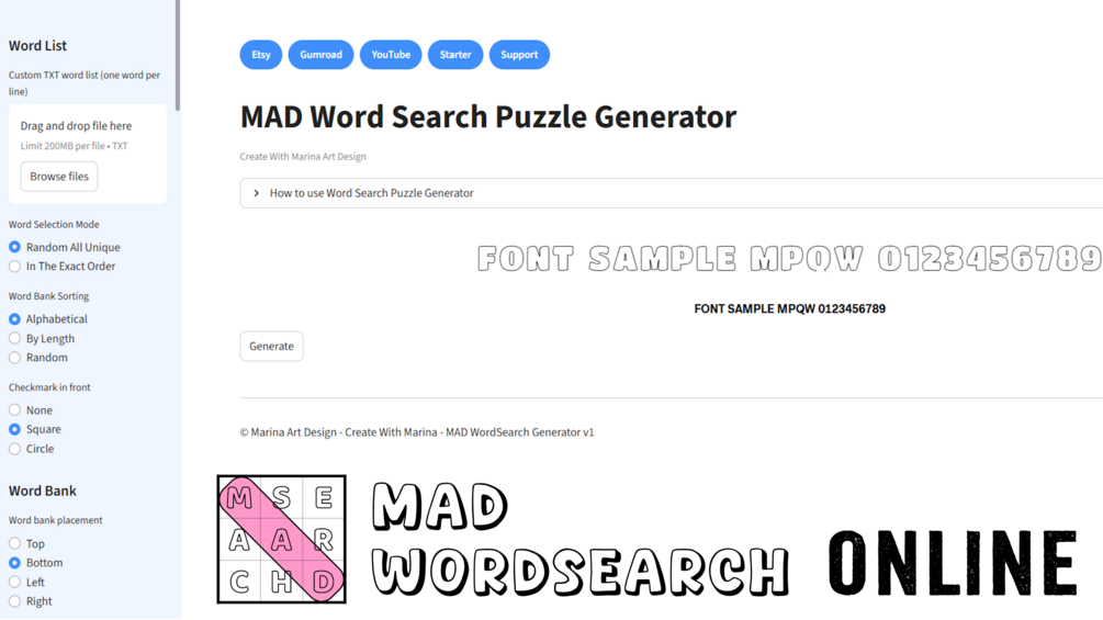 MAD Wordsearch Generator By Marina Art Design (ONLINE WEB BASED) - 1 ...