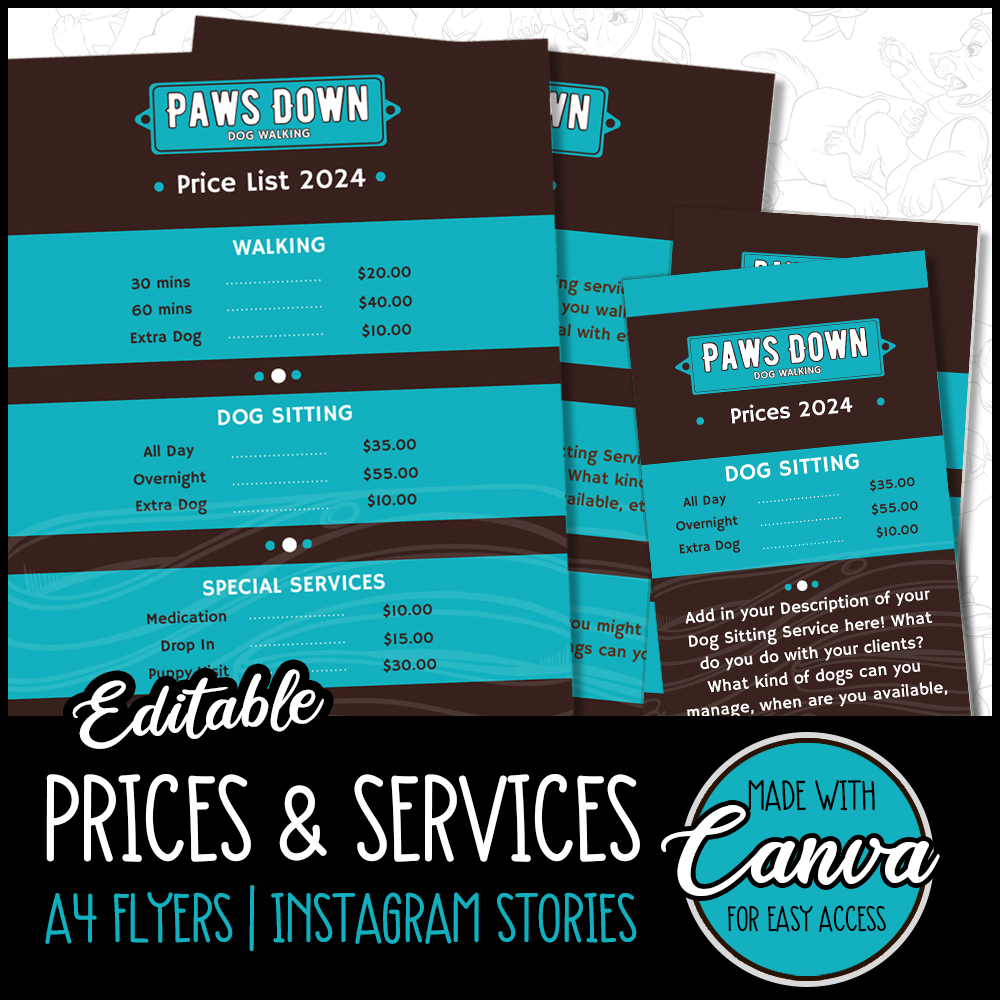 Customizable Price List Canva Template for Dog Walking & Training ...