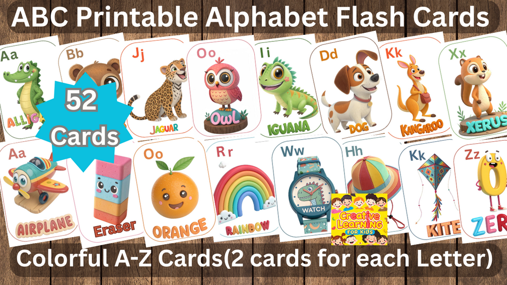 52 ABC Printable Alphabet Flash Cards - 52 Colorful A-Z Cards