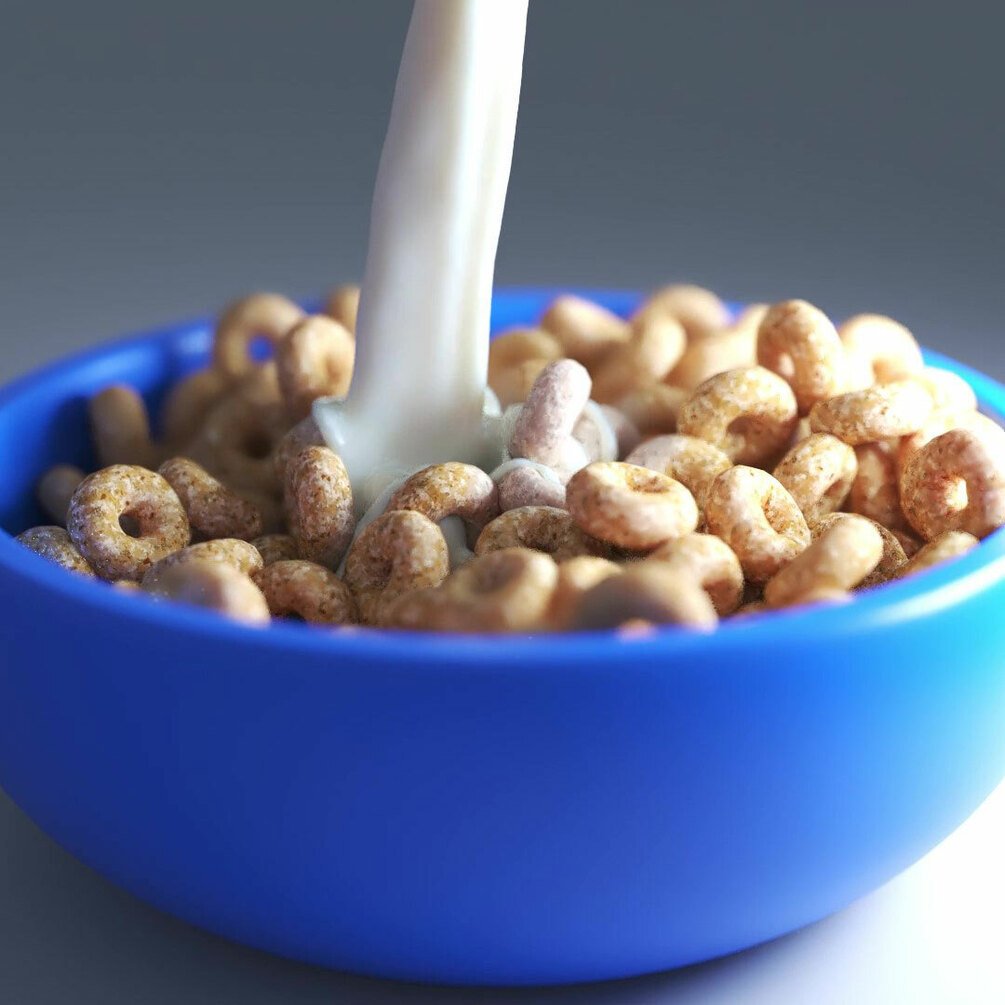 3d Cereal bowl milk pouring