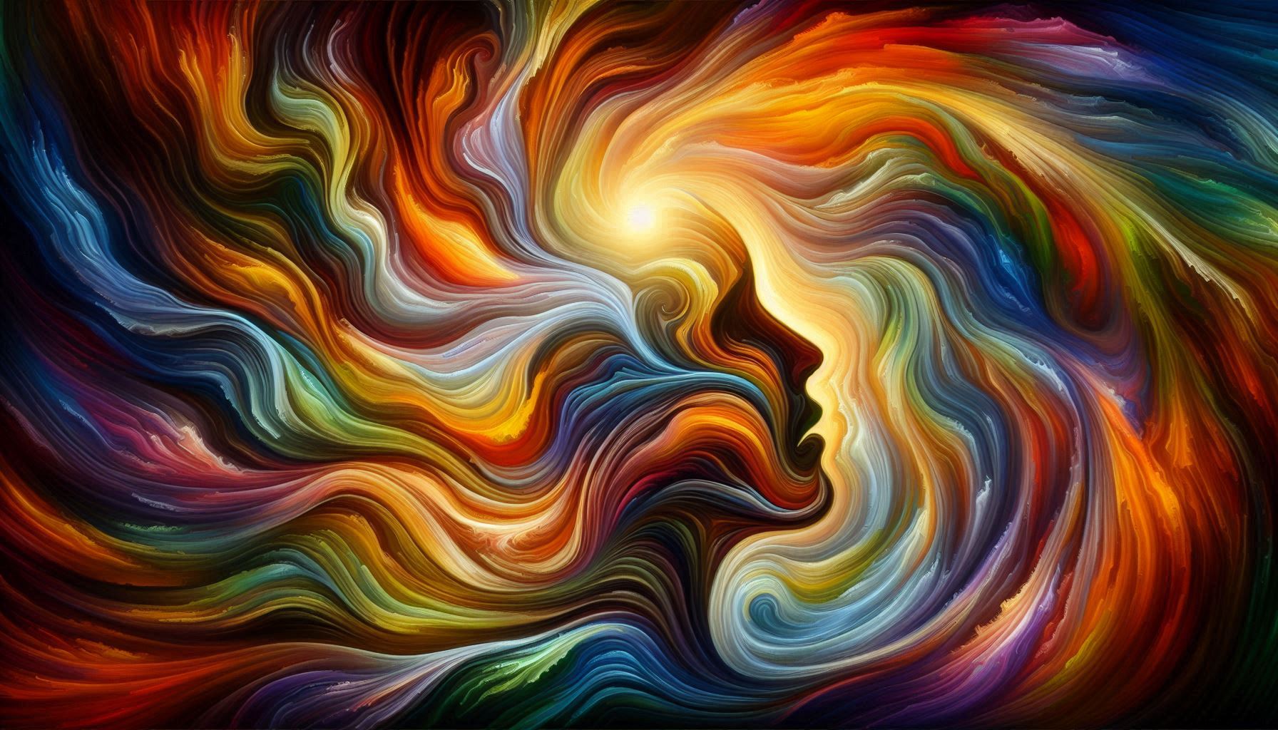 🌈 Abstract Energy Art: Colorful Swirling Human Profiles 🎨
