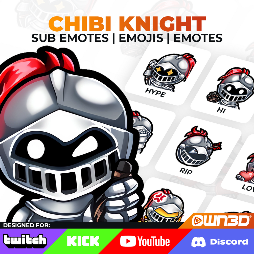 Medieval Chibi Knight Emotes - 8 Pack [Twitch | Kick | YouTube | Discord]