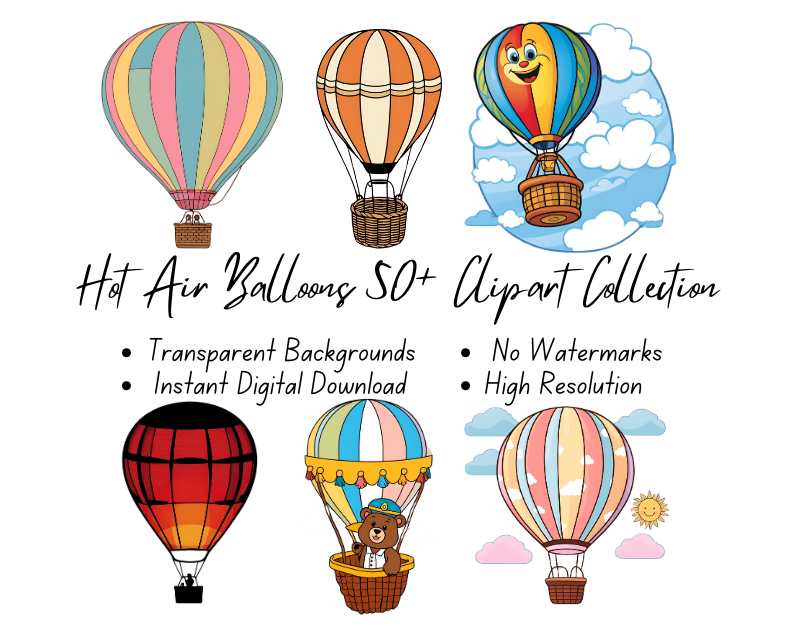 Hot Air Balloons 50+ Clipart Collection | High-Resolution Digital ...