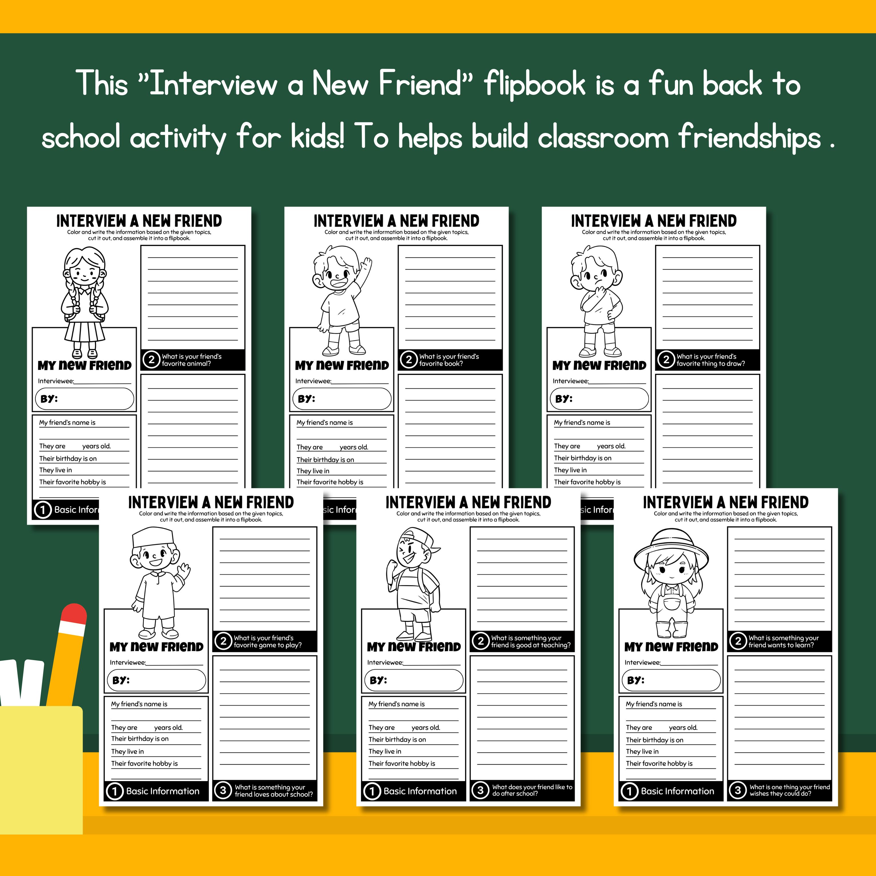Interview a New Friend Flipbook for Grades 2-6, Back to School Activity ...