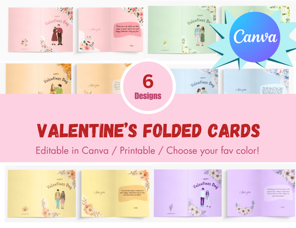 Valentine's Folded Cards / Free Editable in Canva