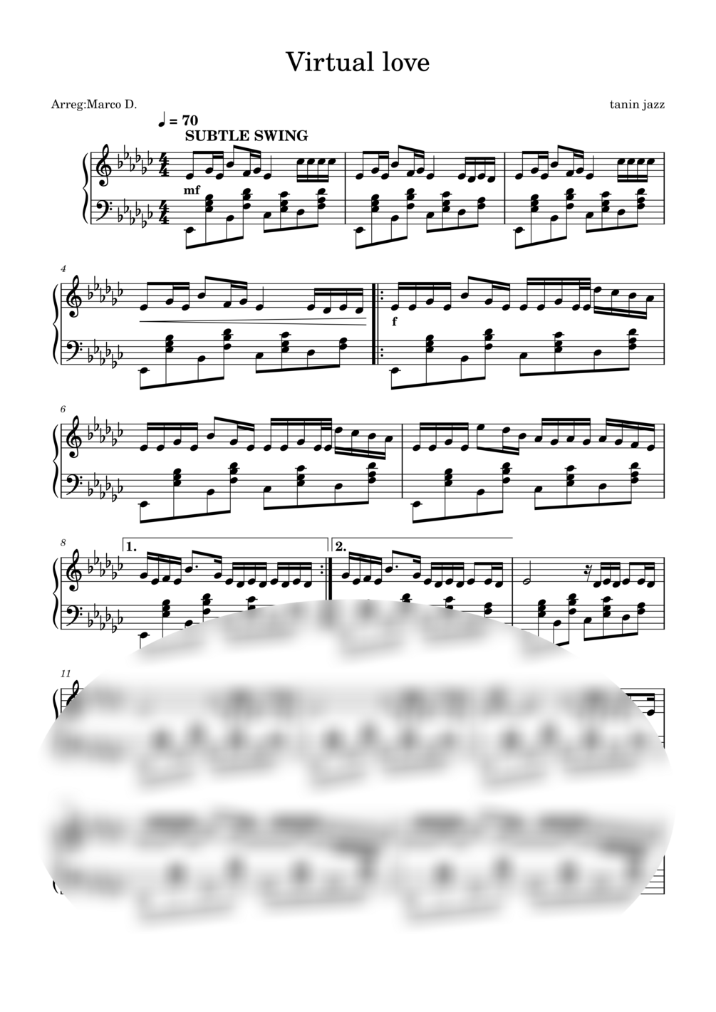 Virtual love | tanin jazz (Google traductor chan) SHEET + MIDI