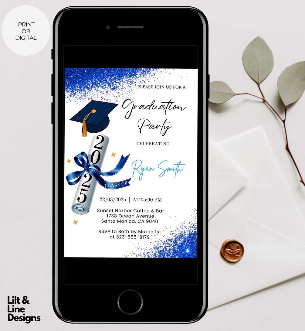 Graduation Party Invitation, Class of 2025 Invite, Blue Graduation ...
