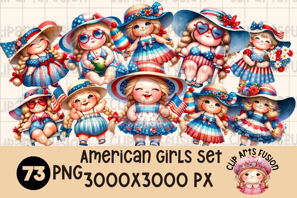 American Girls Watercolor Clipart Set | Summer Girls Graphics PNG ...