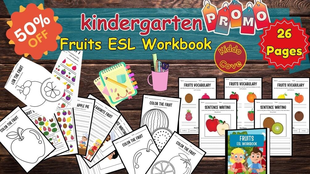 Fruits ESL Workbook - Kindergarten - Kiddo Cove