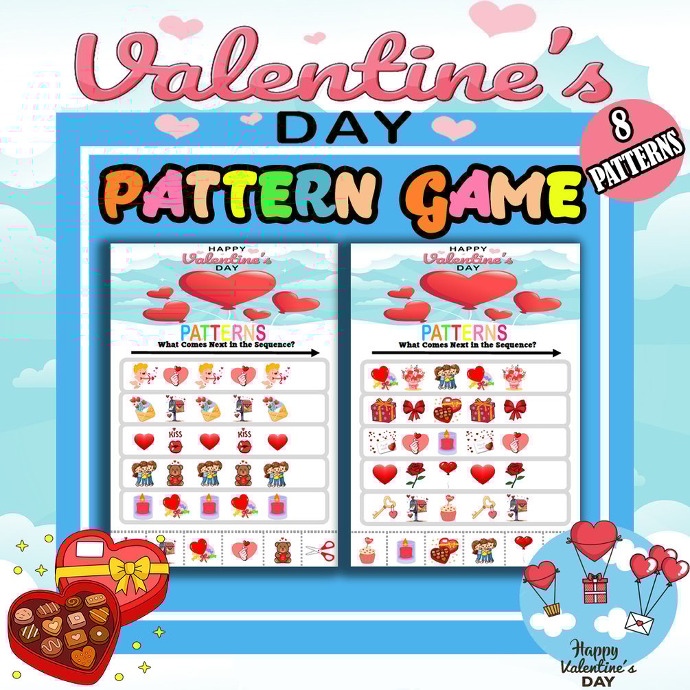 Valentine's Day | Finish the Pattern Worksheets Engaging Activity Puzzles