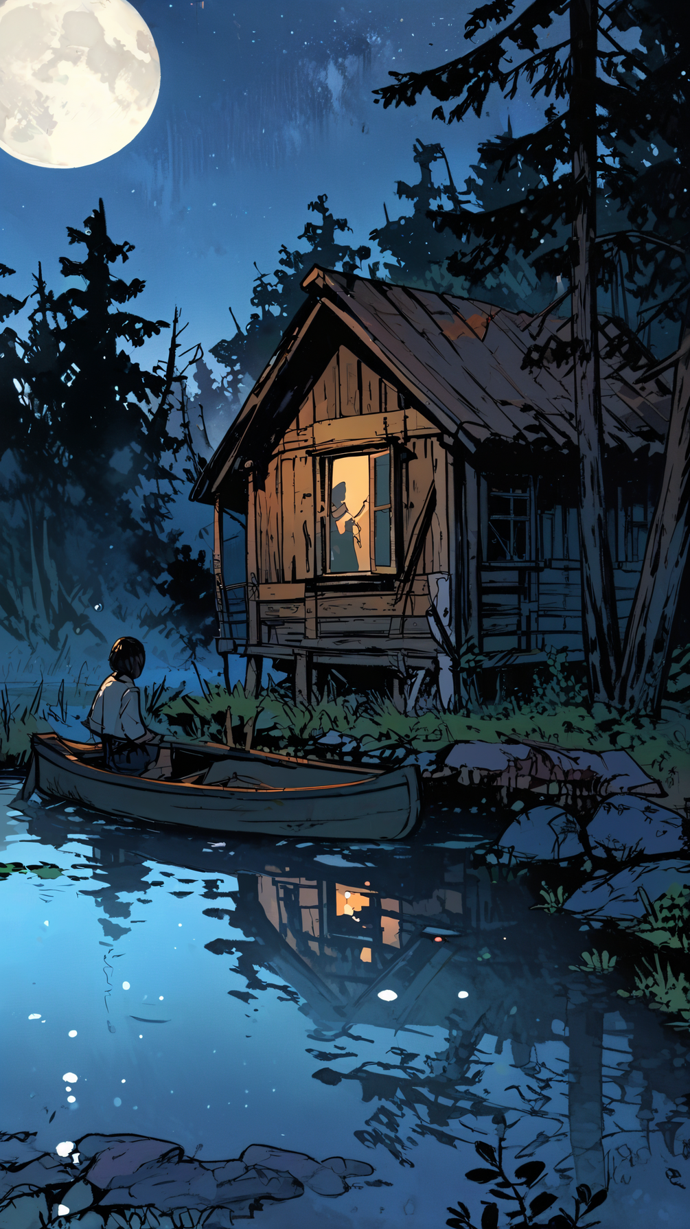 Cabin by the Moonlight – A Lakeside Night Story
