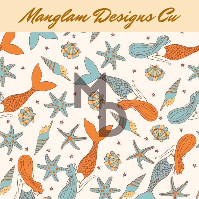 Retro summer beach mermaid seamless repeat pattern, retro ocean ...