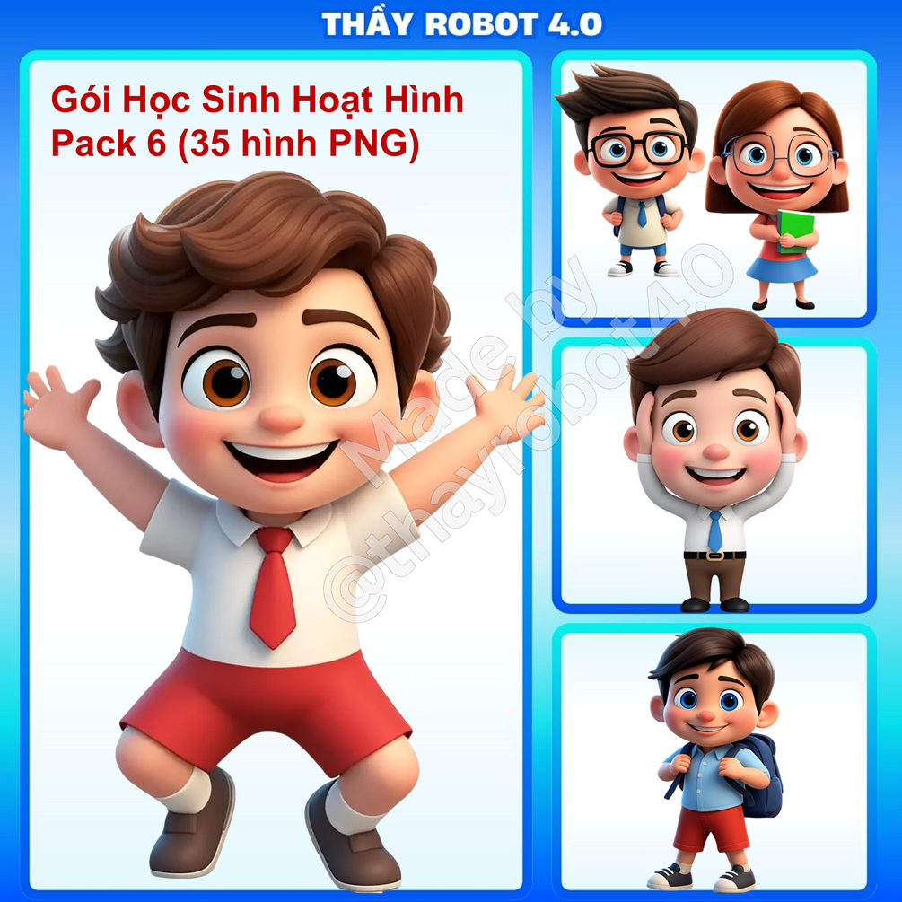 Cartoon School Kids PNG Pack 6 – 25 Cute Students + 10 Bonus Sign Poses ...