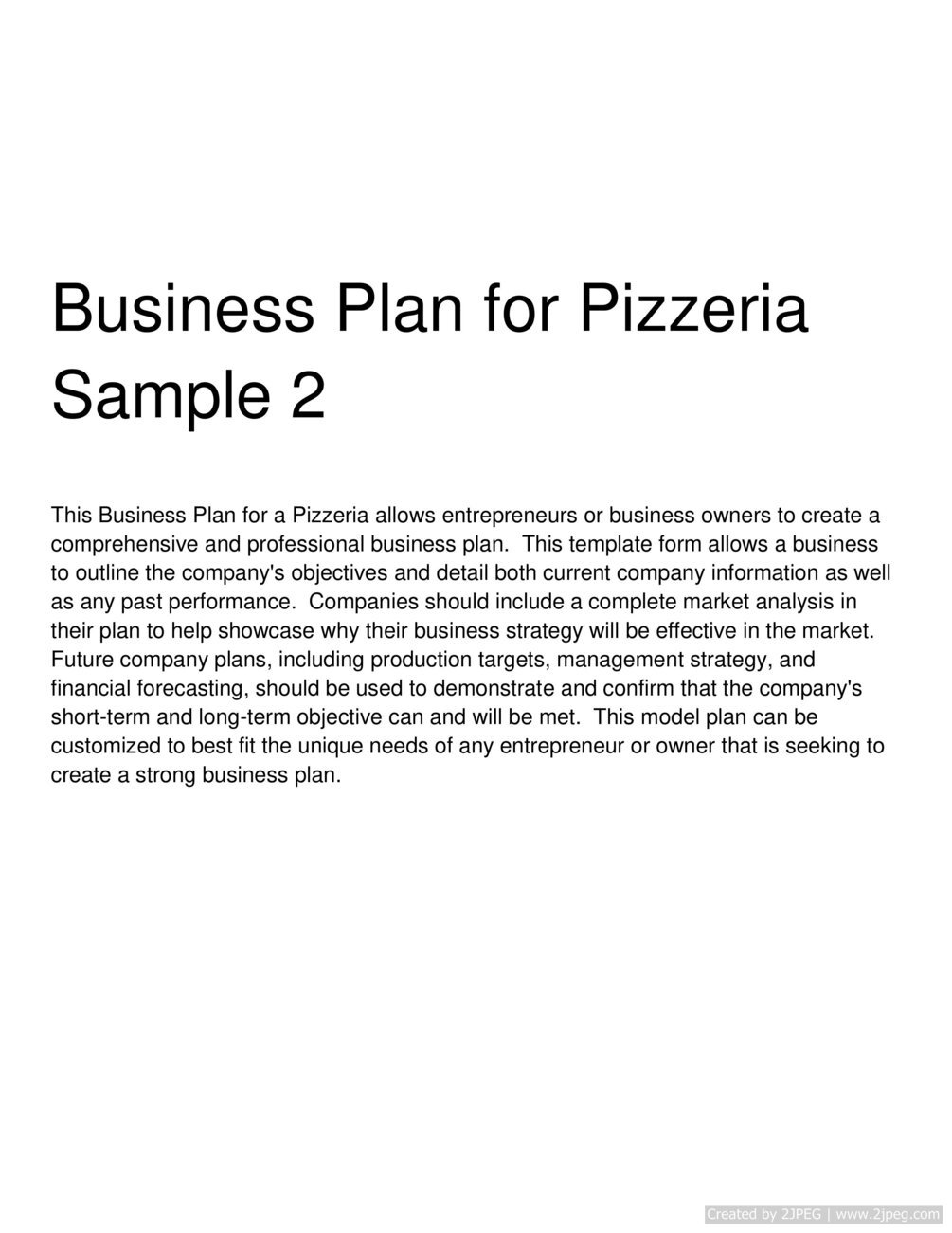 Business Plan for Pizzeria Sample