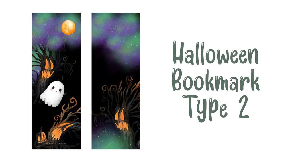 Halloween Bookmark for Kids - Cute Ghost Running through Scary Forest