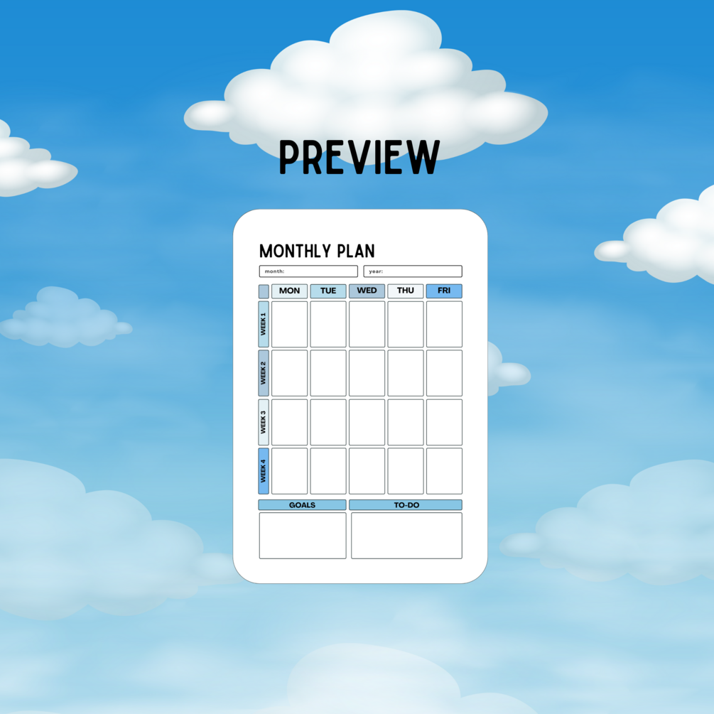 Clouds-Themed Monthly Planner