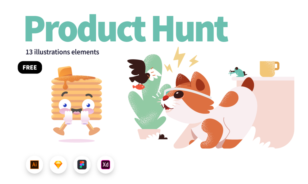 FREE Product Hunt illustrations - 13 Vector elements