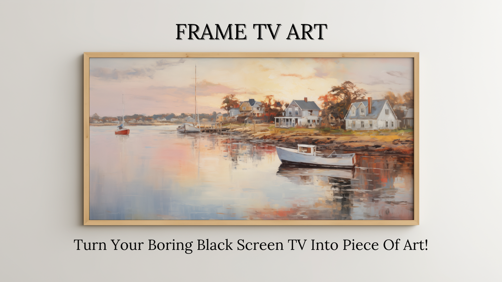 Vintage Summer Serene Coastal Village At Dusk Frame TV art, Summer ...
