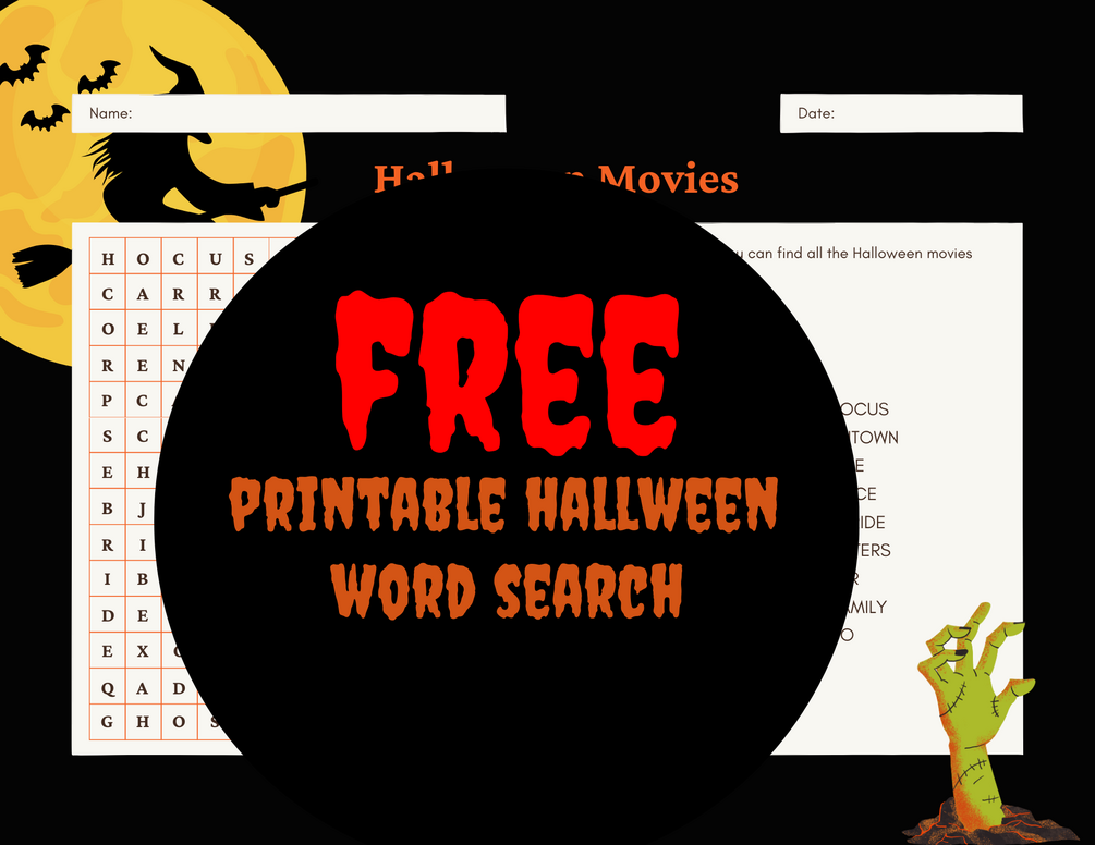 Printable Halloween Movie Word Search and Answer Key