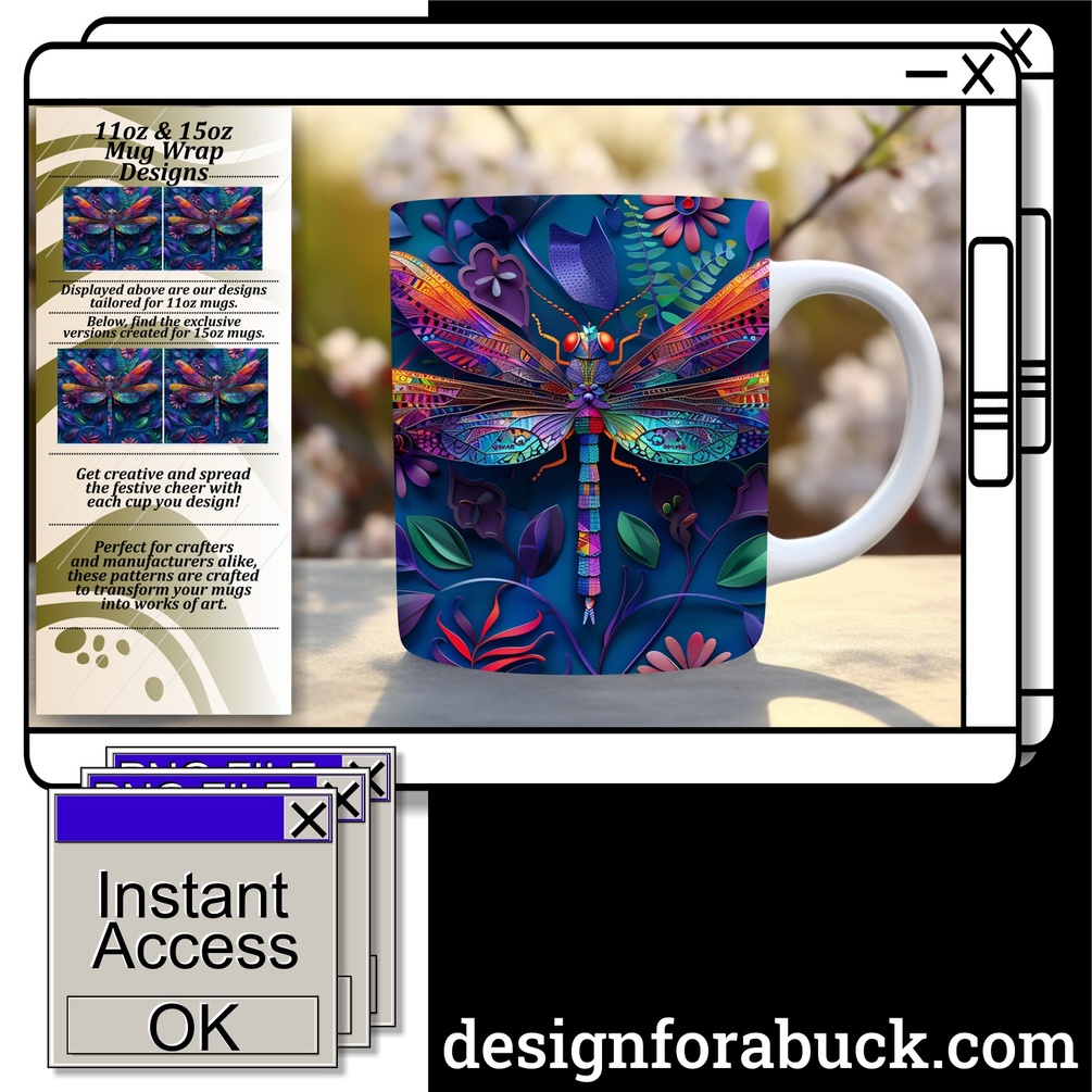 Charming Dragonfly Designs, 11oz, 15oz Mug Wraps Design, template ...