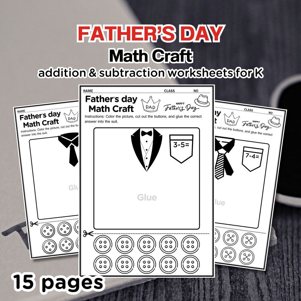Father's Day Math Craft, Fun Addition & Subtraction Worksheets for ...