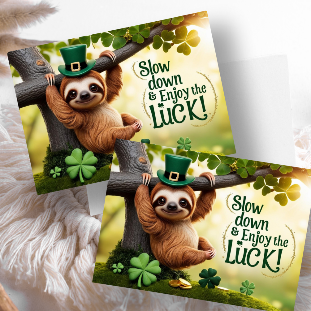 Slow Down & Enjoy the Luck – Cute St. Patrick’s Day Sloth Card ...