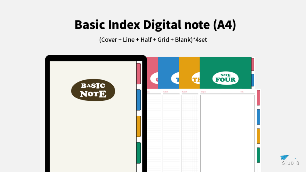 Basic Index Digital note (A4) | Cover + Line + Half + Grid + Blank ...