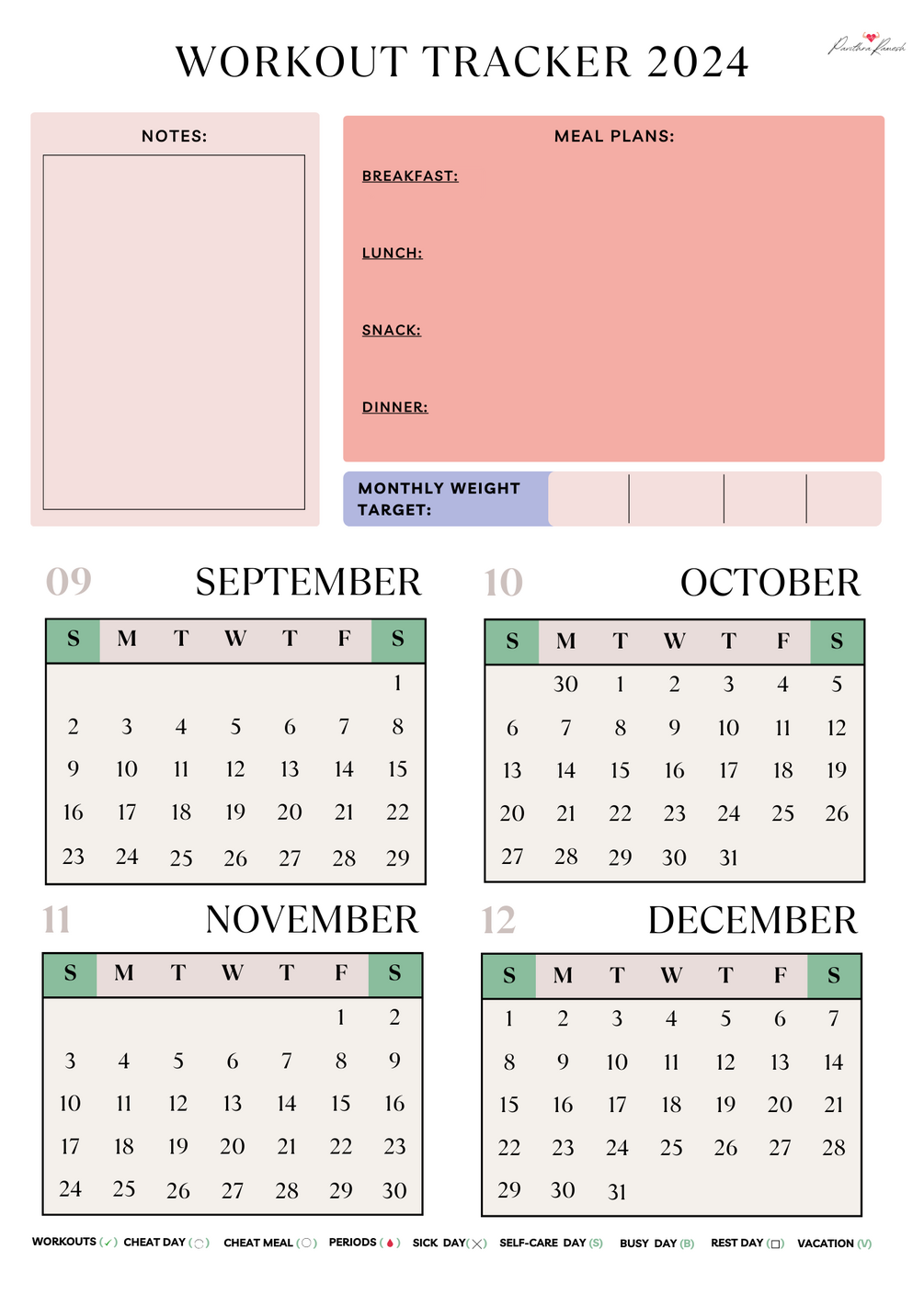 Printable Workout Tracker Sheet 2024 AND 2025