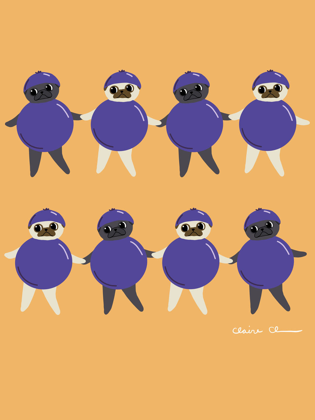 Blueberry Pugs Art Print - Printable Download