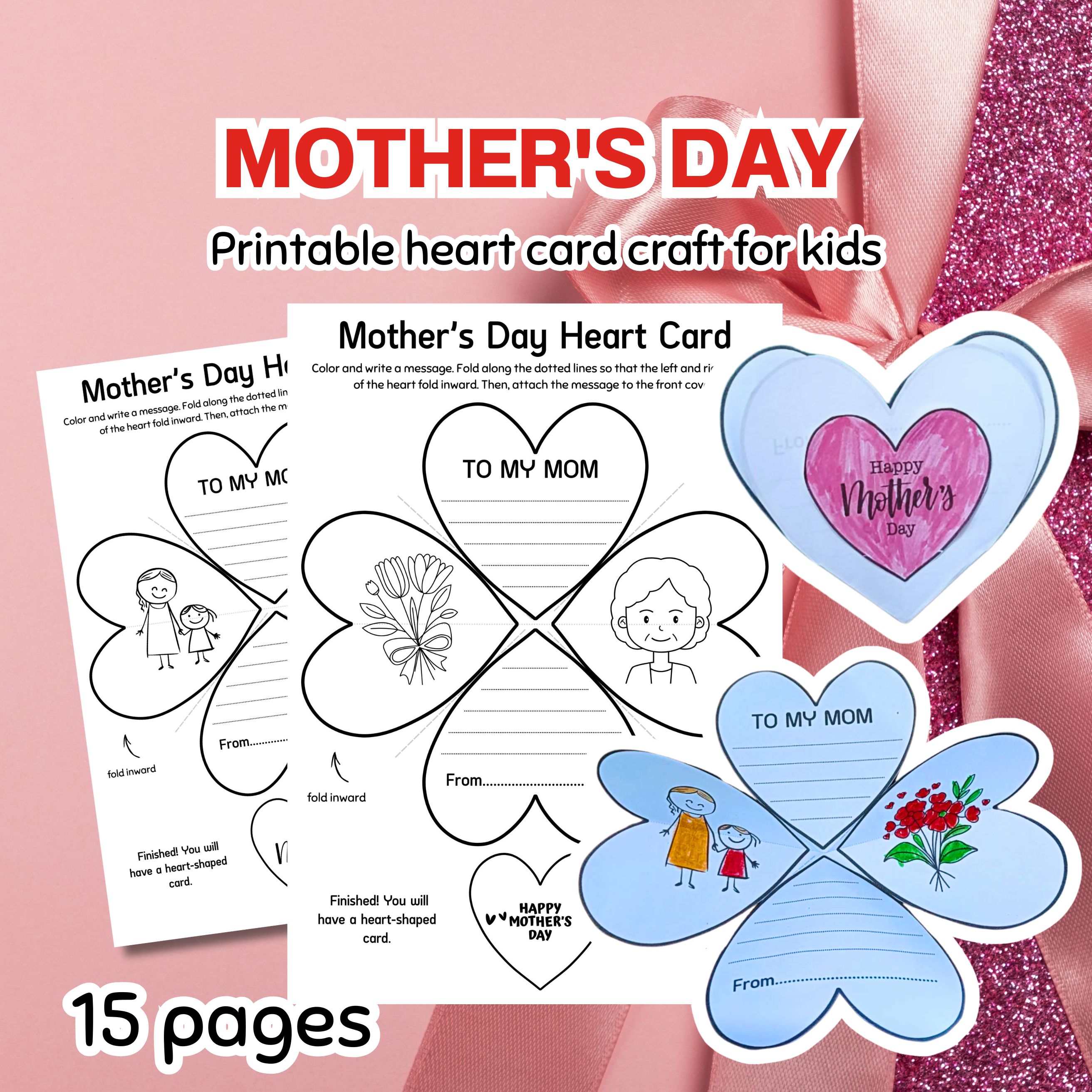 Mother’s Day Heart Card Craft for Kids, Creative Writing, DIY Coloring ...