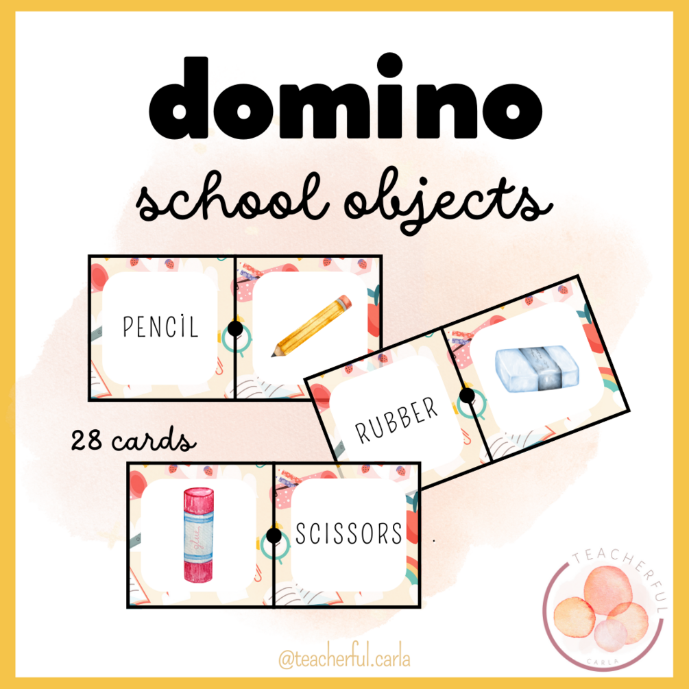 DOMINO SCHOOL OBJECTS (picture-sentence) - 28 cards