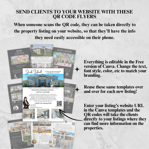 Real Estate Bundle of 10 'Just Listed' Flyer Templates with QR Codes