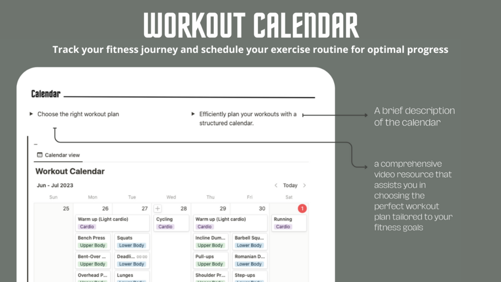 Notion fitness and workout log
