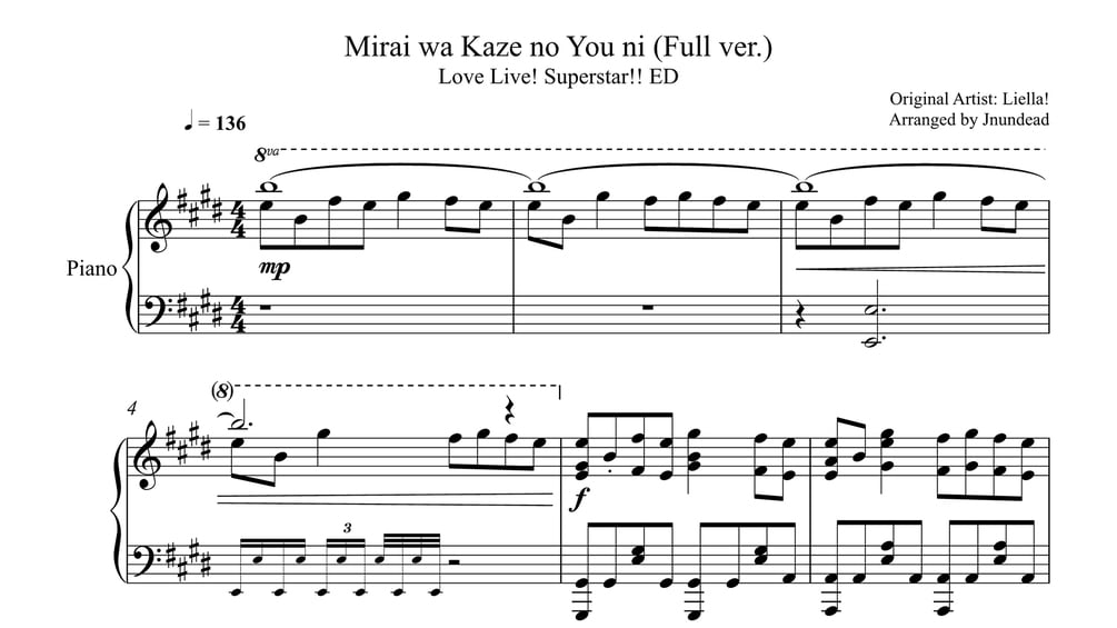 [Love Live! Superstar!! ED] Mirai wa Kaze no You ni (Full ver.) Piano Arrangement