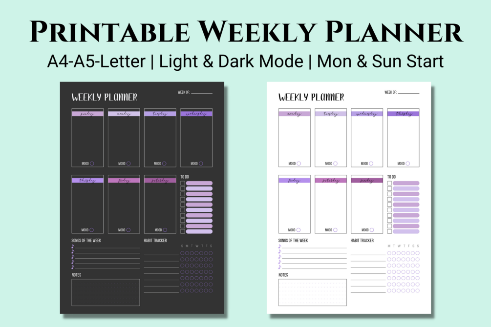 Undated Weekly Printable Planner | Purple