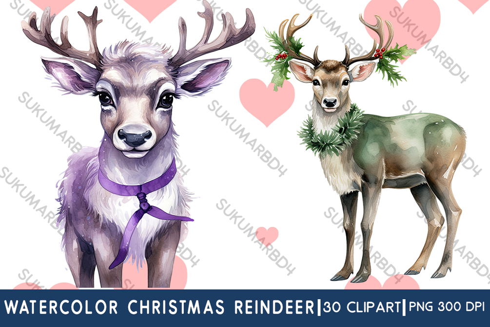 Watercolor Christmas Reindeer Clipart