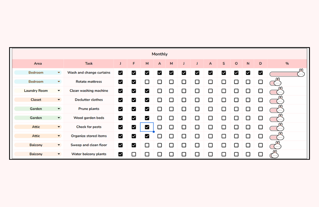 Cleaning and Chores Planner Spreadsheet – Cute Bunny