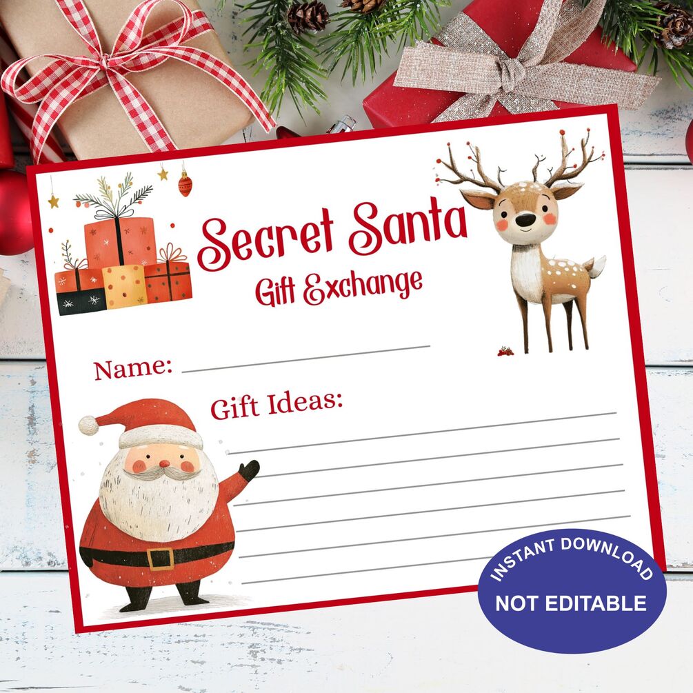 Secret Santa Gift Exchange | Santa's Wish List and Favorites Form ...