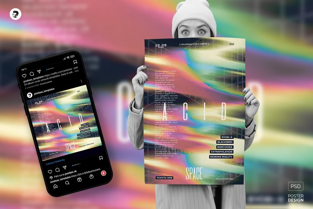 Acid Electro Party Flyer, Poster Template