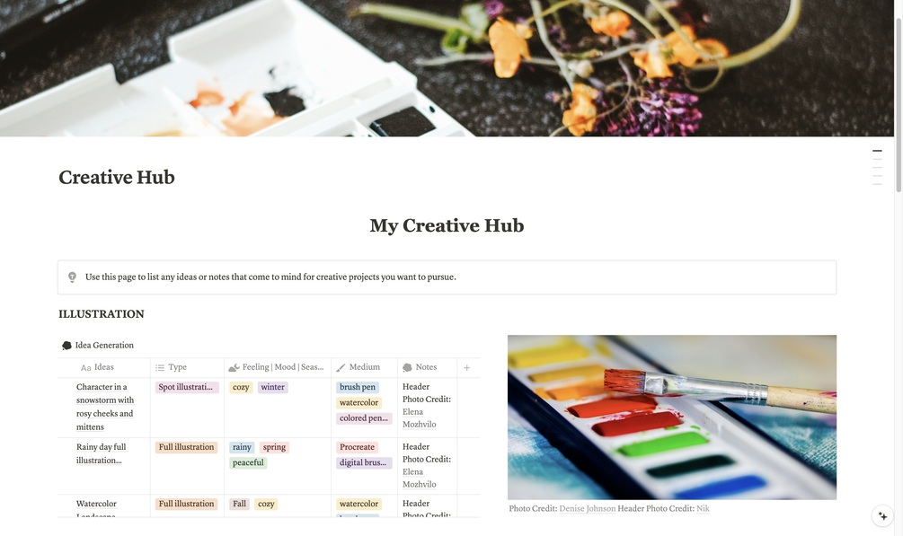 Creative Hub | Artist, Musician, Digital Creator Notion Template