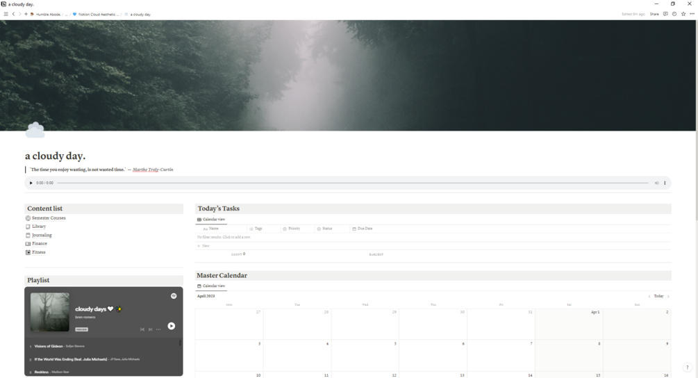 Notion Cloud Aesthetic Student Dashboard Template