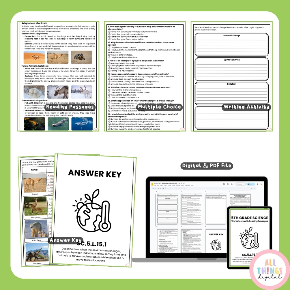 Animal Plant Survival SC.5.L.15.1 5th Grade Life Science Activity ...